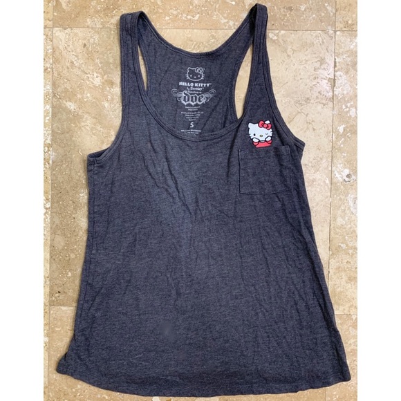 Hello Kitty | Tops | Hello Kitty Dark Grey Tank Top Pocket Logo Back ...